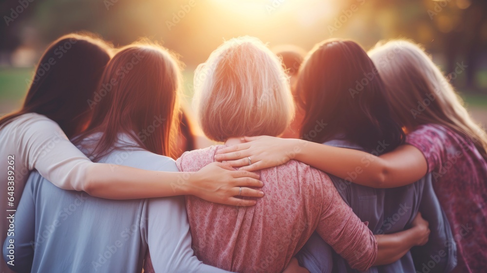 Group of women hugging themselves with love and care as a family, Day ...