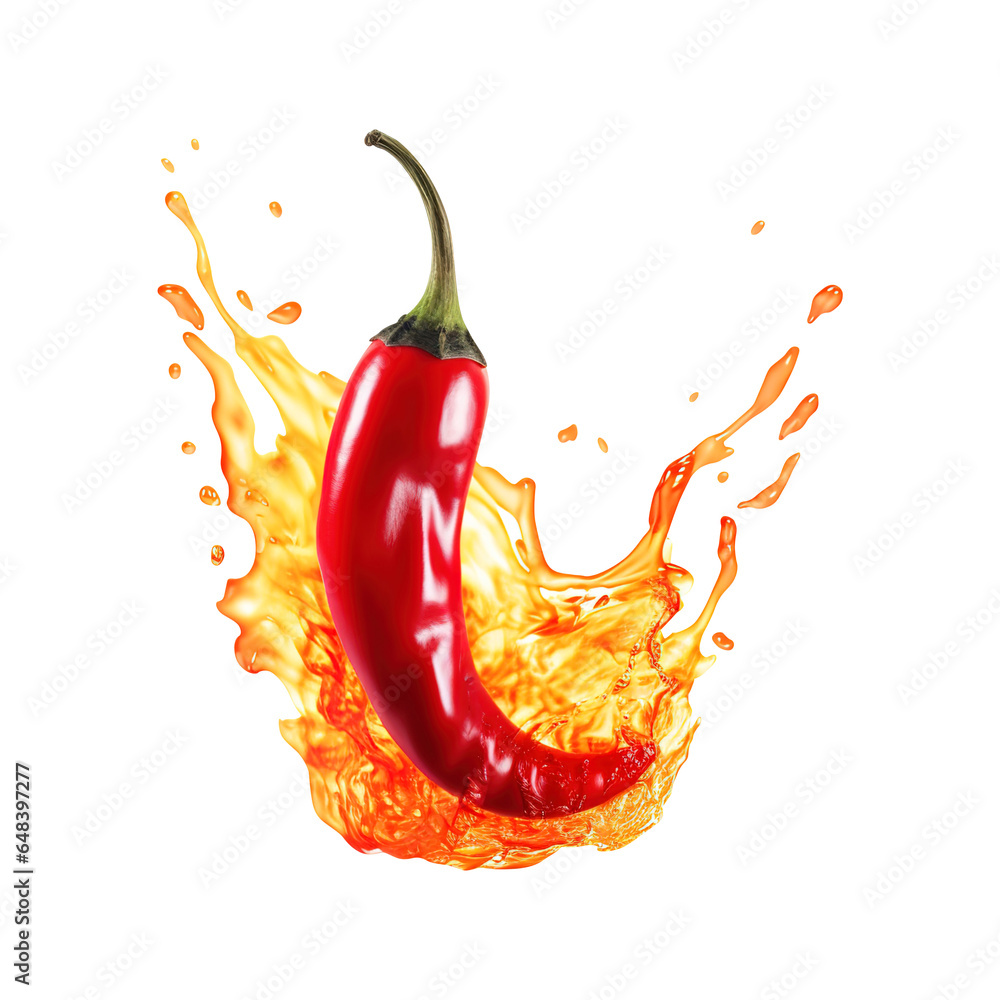 red hot chili with fire flame isolated on transparent background Remove ...
