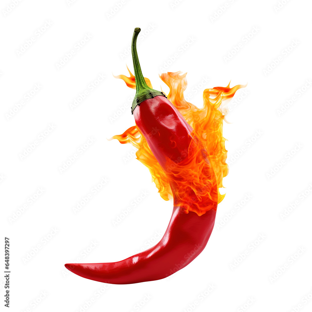 red hot chili with fire flame isolated on transparent background Remove ...
