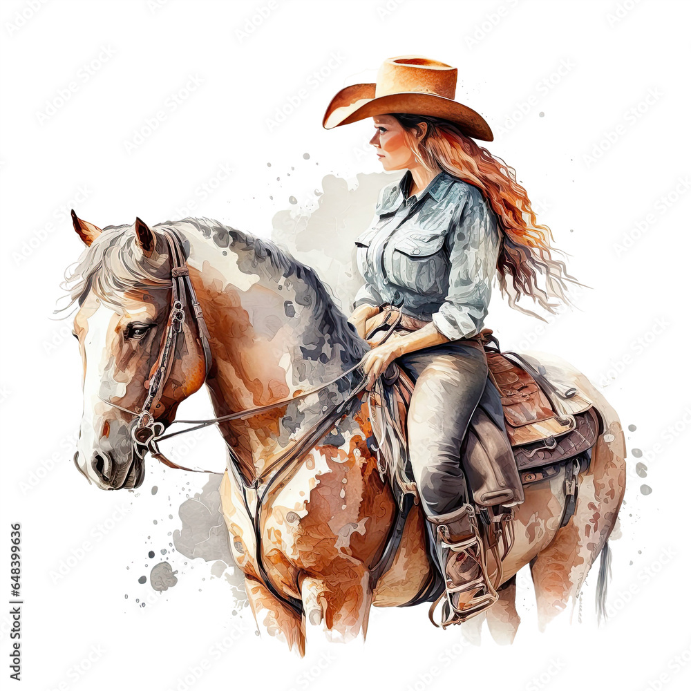 Watercolor Cowboy Girl Watercolor hand painted cowboy hat clipart Wild ...