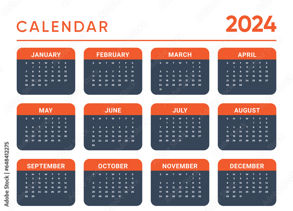 Colorful vector calendar design for 2024. Modern desk, table full ...