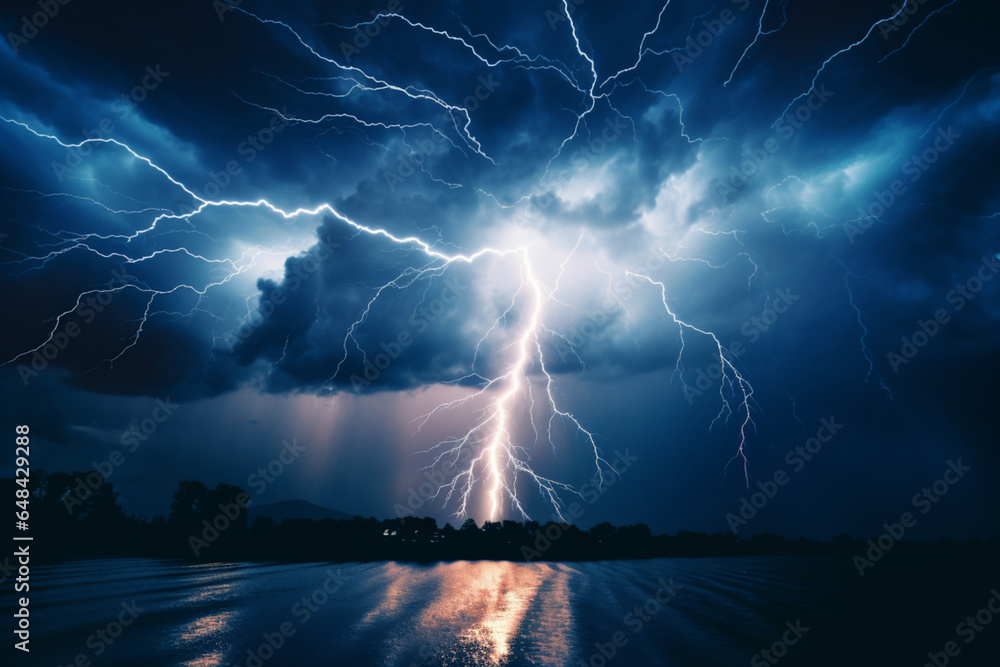 An electrifying shot of a lightning bolt illuminating a dark stormy sky ...