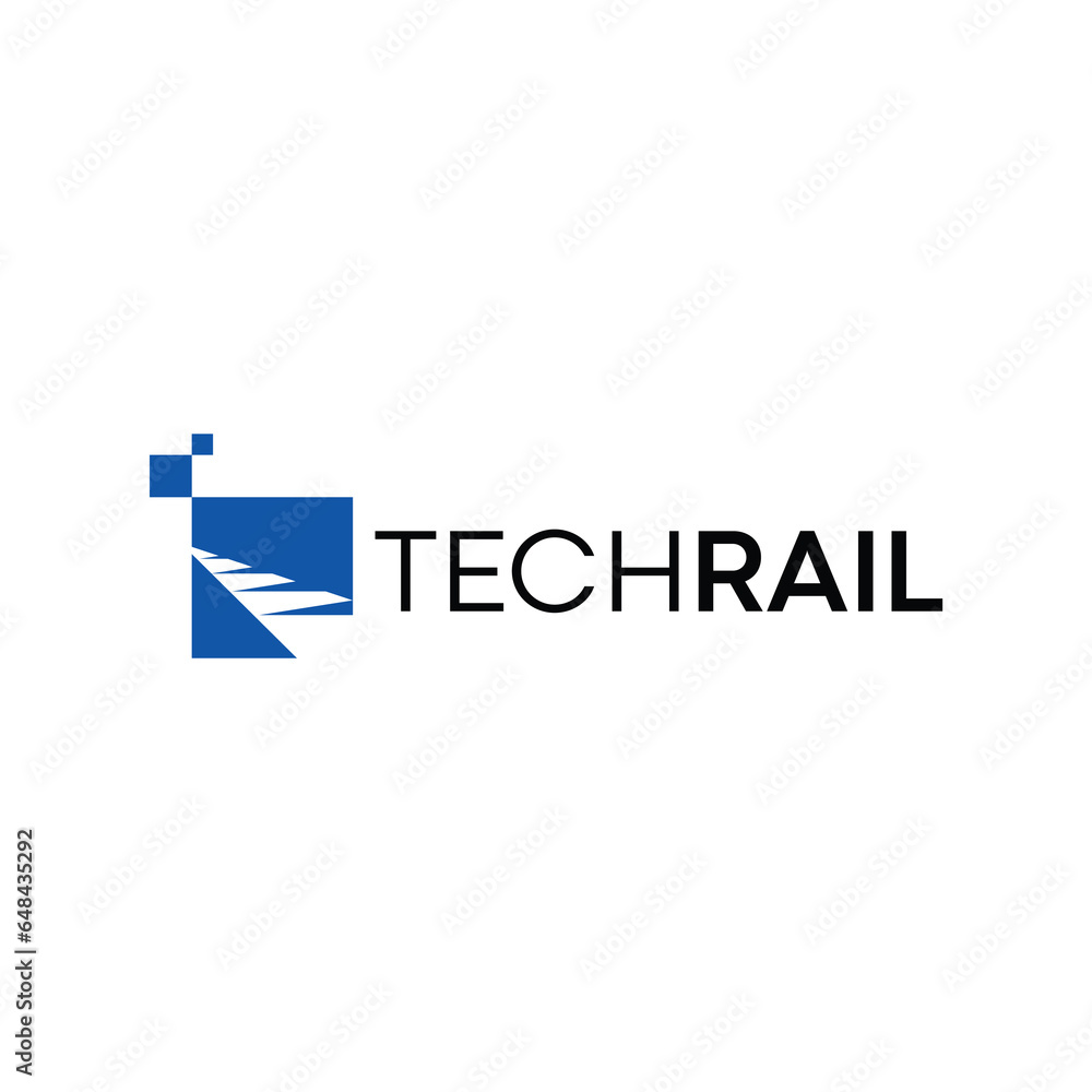 Technology logo with abstract rail design graphics and pixel symbols ...