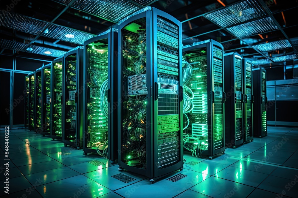 Super computer and quantum server rack in Data center control room ...