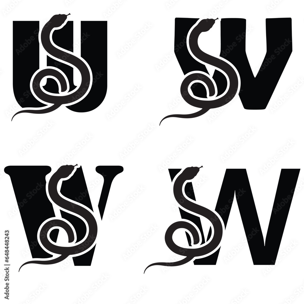 Letter W initial Logo | Set Of snakes | Number And snake Logo Stock ...