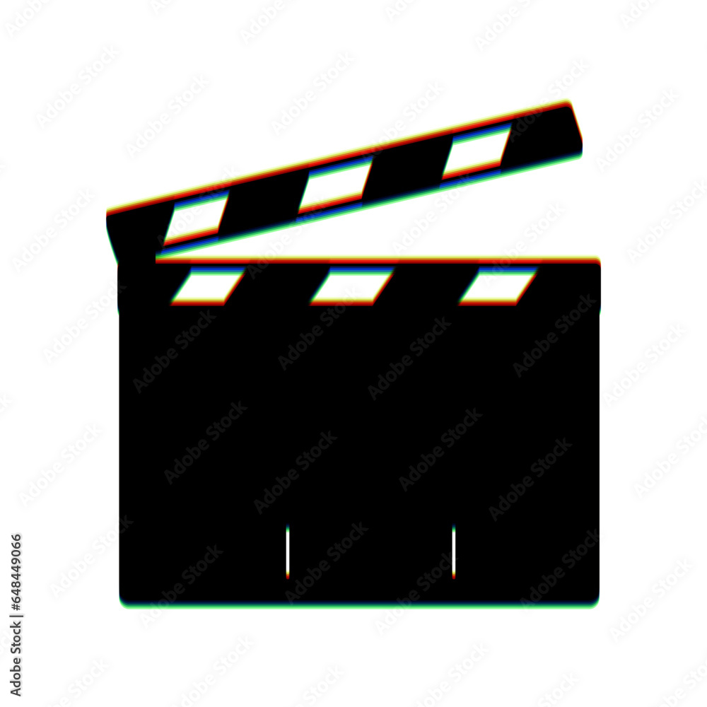 Film clap board cinema sign. Black Icon with vertical effect of color ...