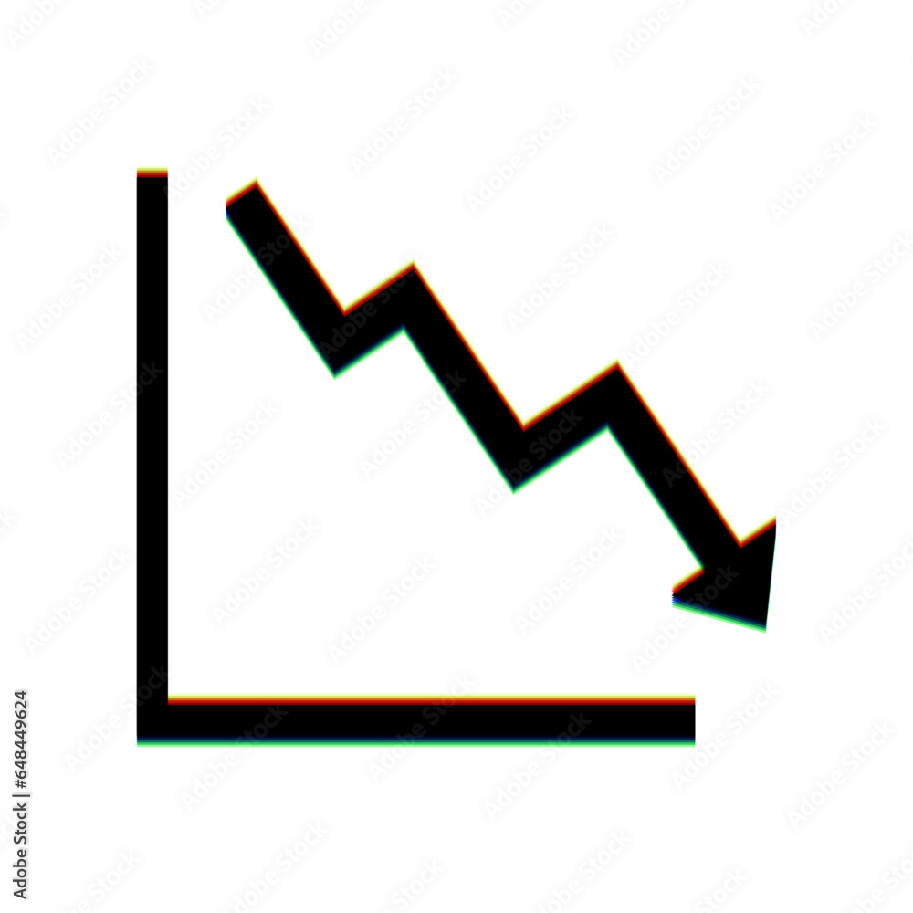 Arrow pointing downwards showing crisis. Black Icon with vertical ...