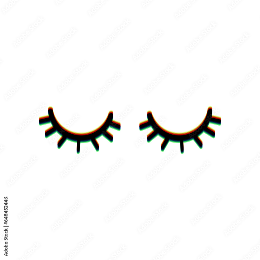 Closed cartoon eyes. Black Icon with vertical effect of color edge ...