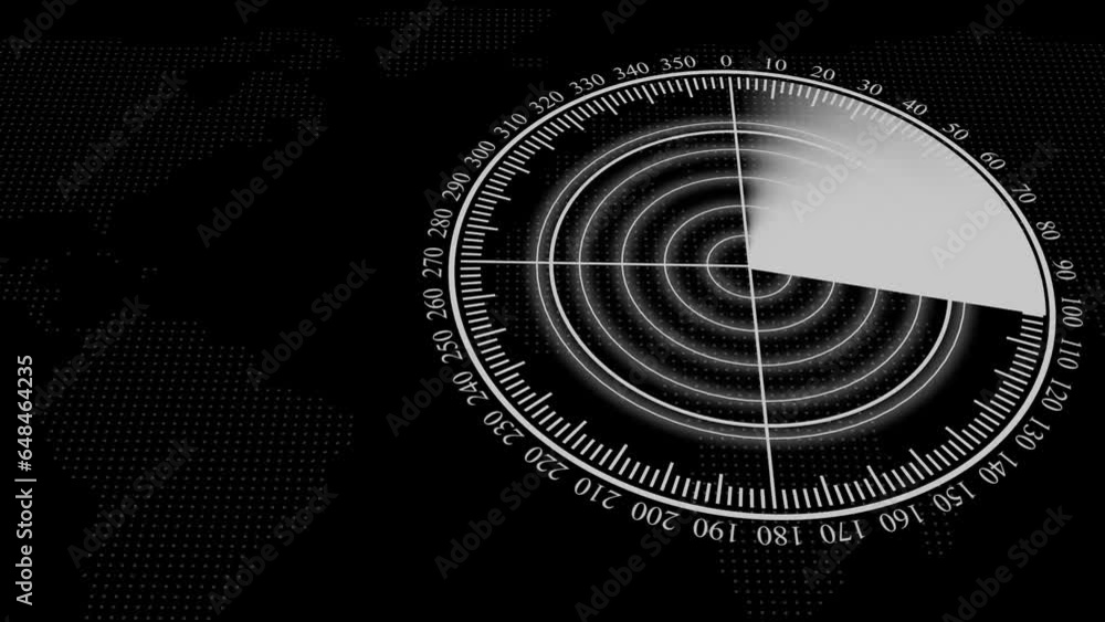 Vidéo Stock White radar screen scanning information on world map ...