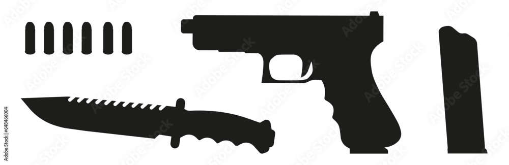 Weapons for self-defense. Knife and small-caliber pistol with ...