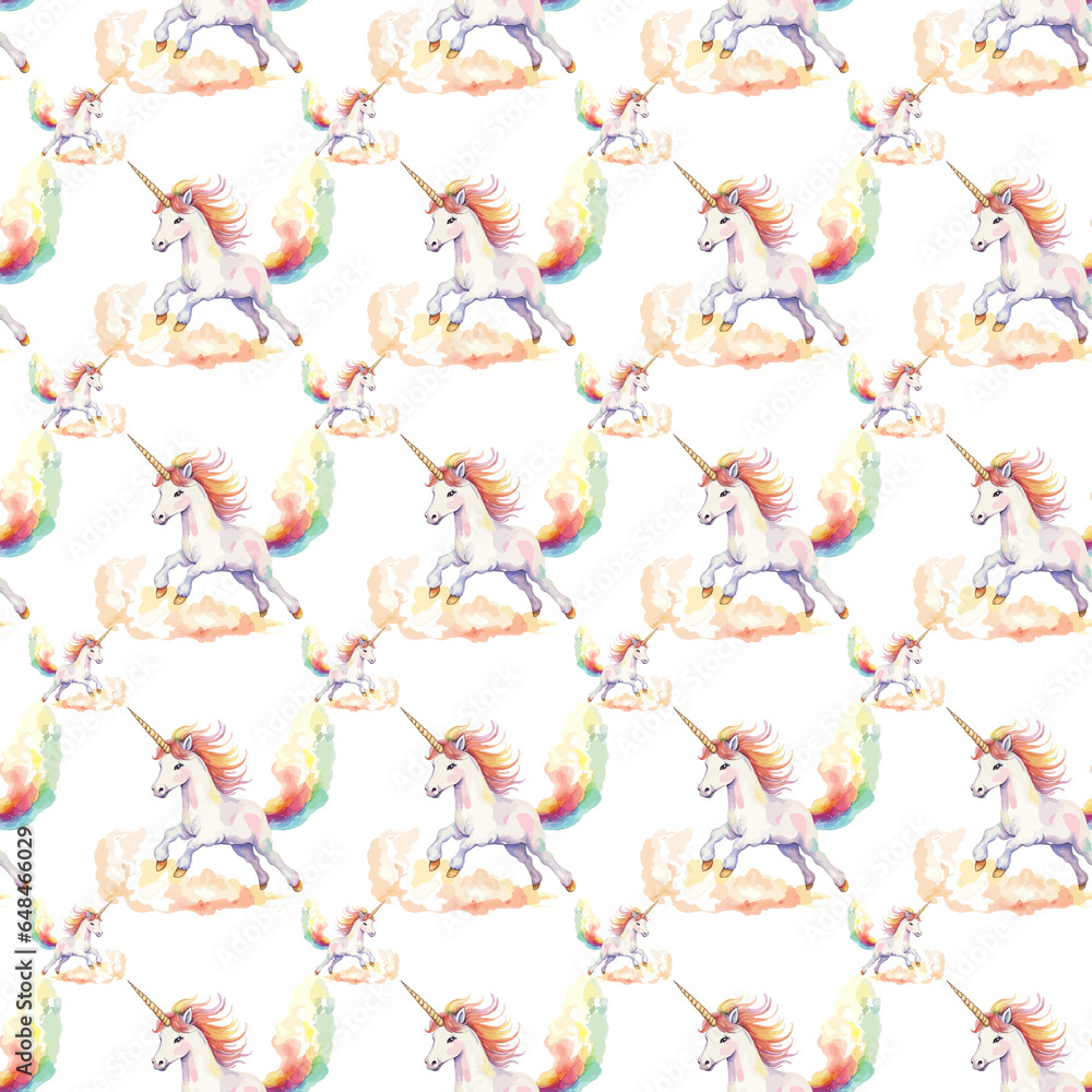 cute Unicorn seamless pattern on transparent background, watercolor png ...