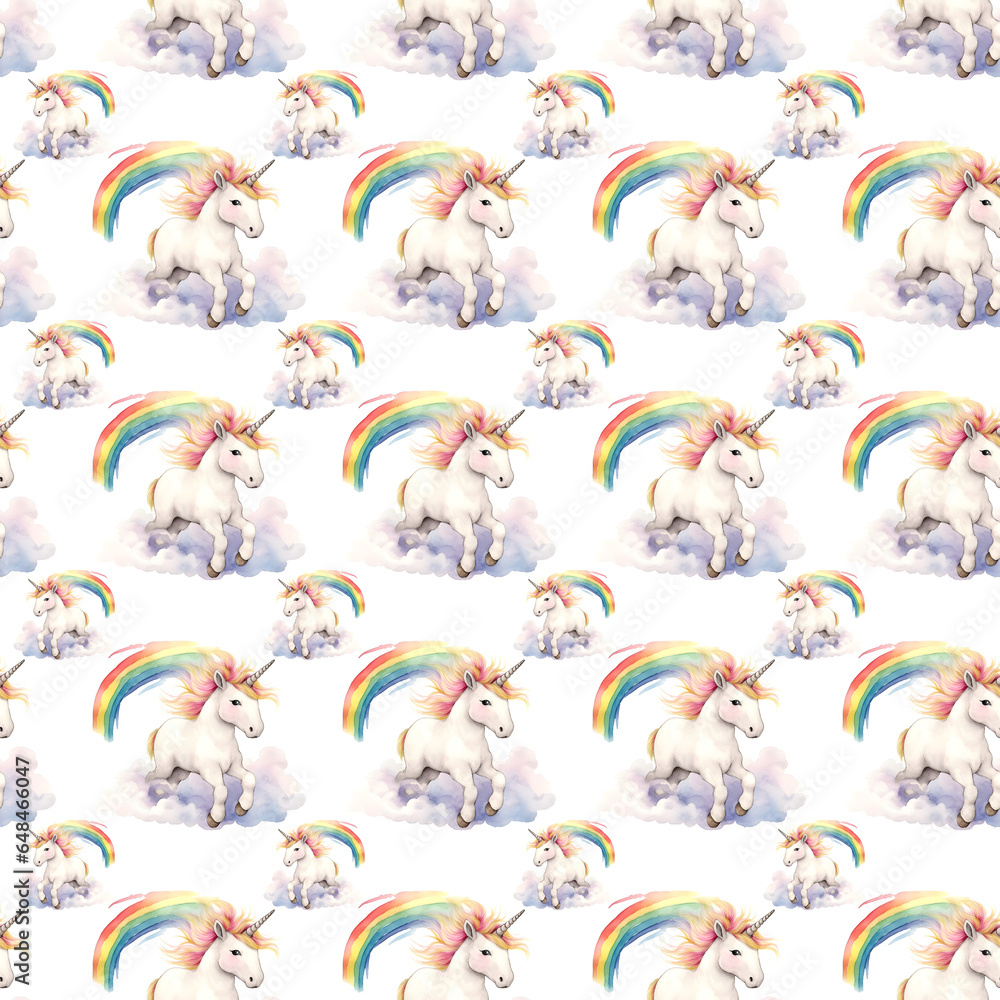 cute Unicorn seamless pattern on transparent background, watercolor png ...