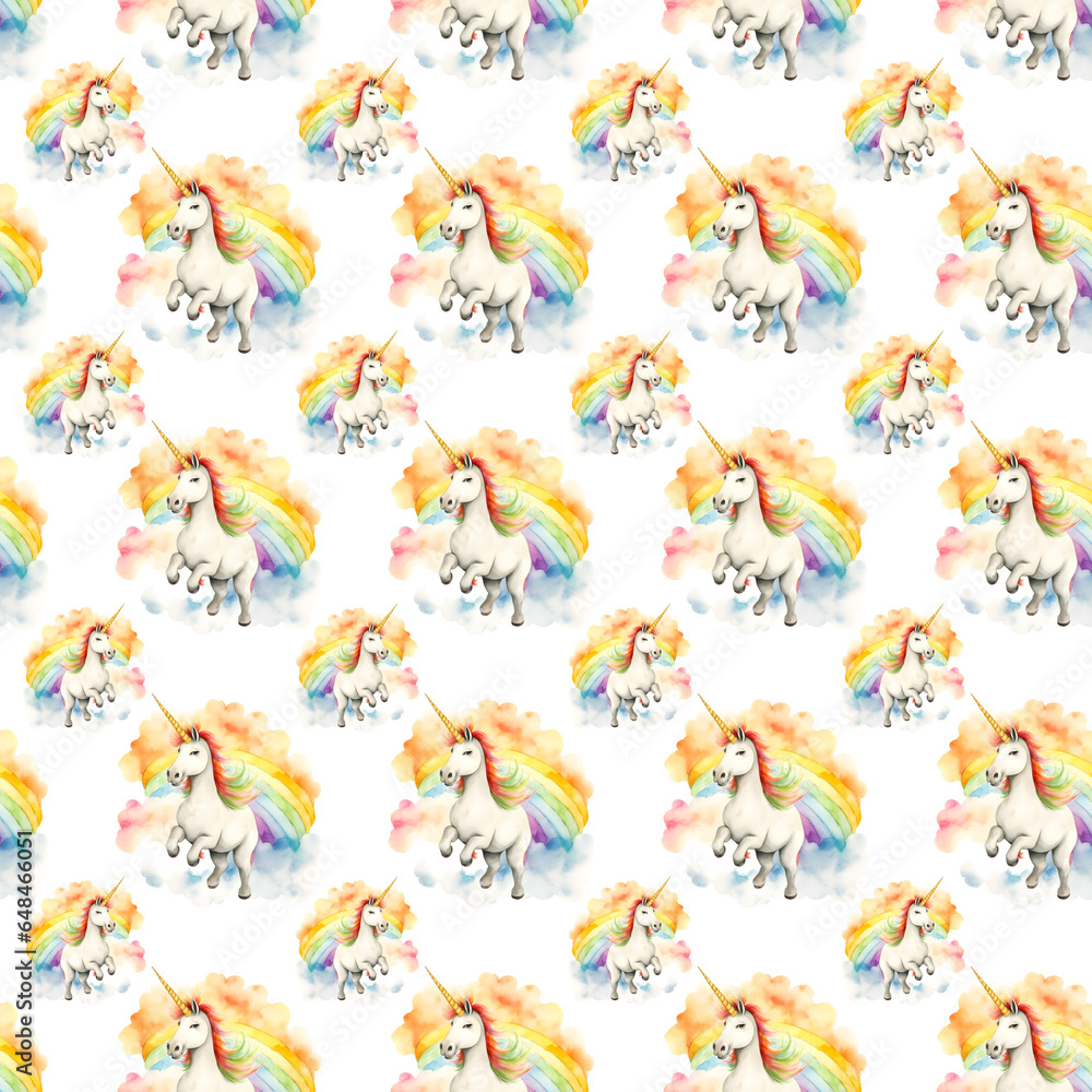 cute Unicorn seamless pattern on transparent background, watercolor png ...