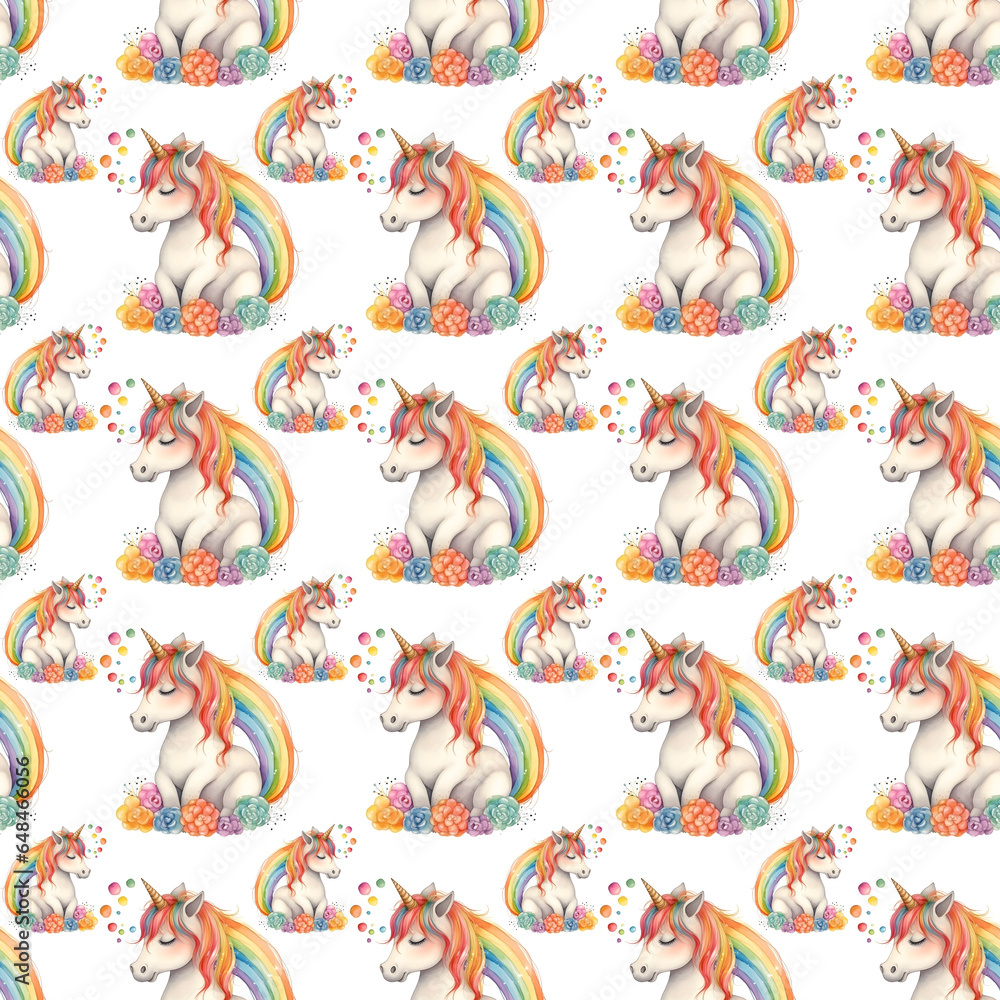 cute Unicorn seamless pattern on transparent background, watercolor png ...