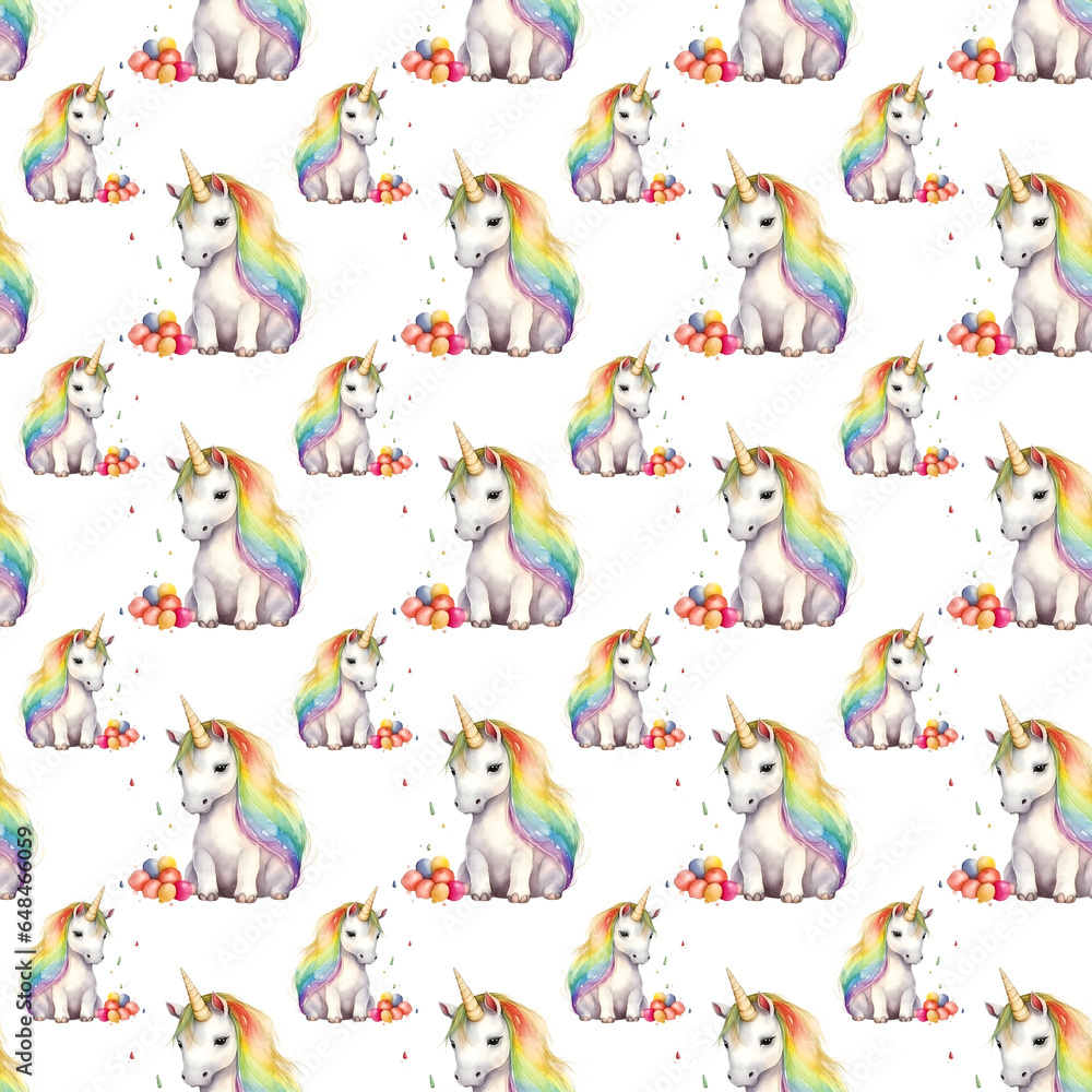 cute Unicorn seamless pattern on transparent background, watercolor png ...
