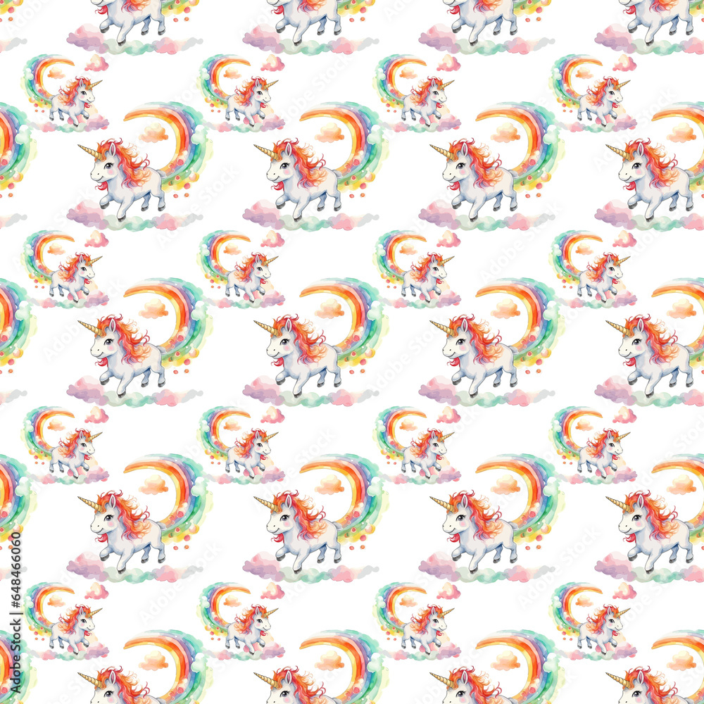 cute Unicorn seamless pattern on transparent background, watercolor png ...