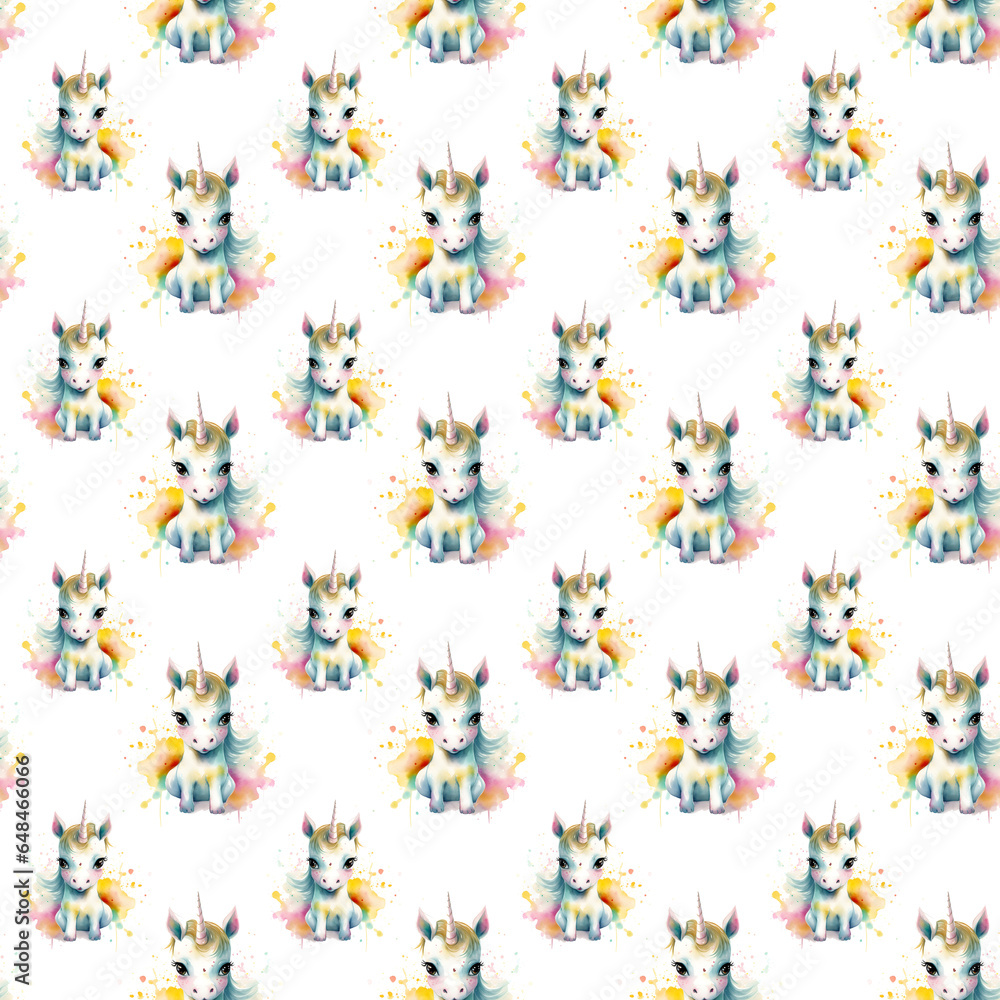 cute Unicorn seamless pattern on transparent background, watercolor png ...