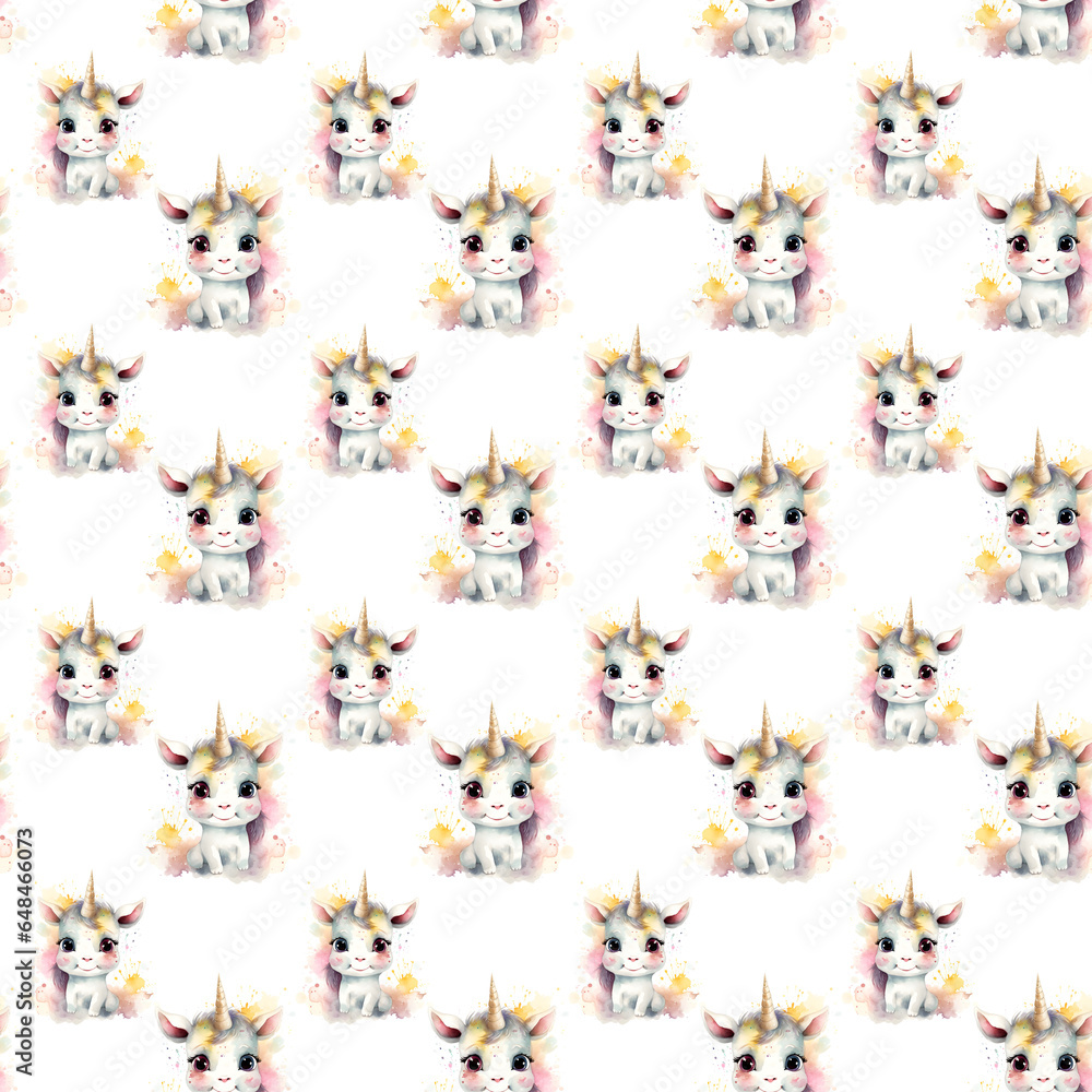 cute Unicorn seamless pattern on transparent background, watercolor png ...