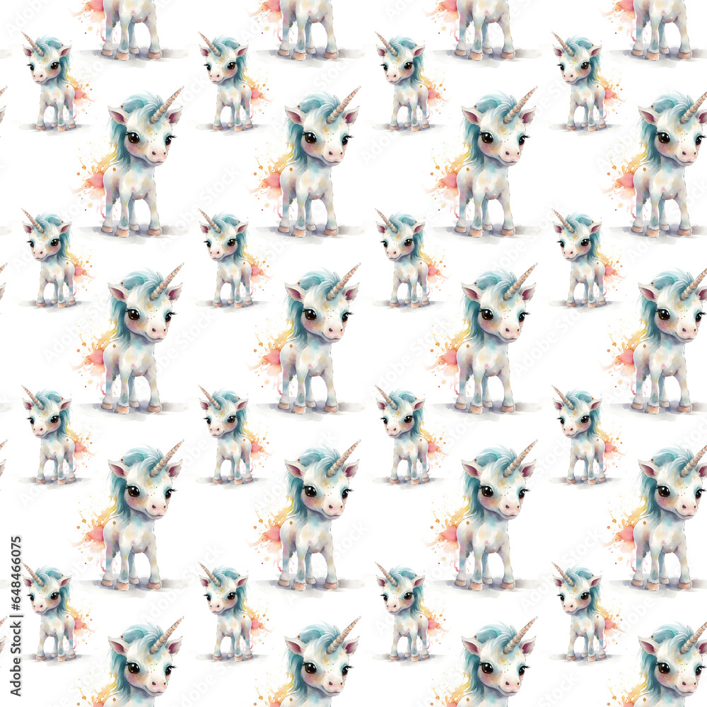 cute Unicorn seamless pattern on transparent background, watercolor png ...