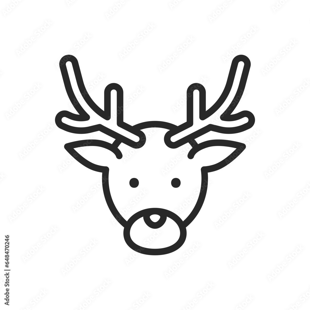 Santa Christmas Reindeer Icon. Vector Outline Editable Isolated Rudolph ...