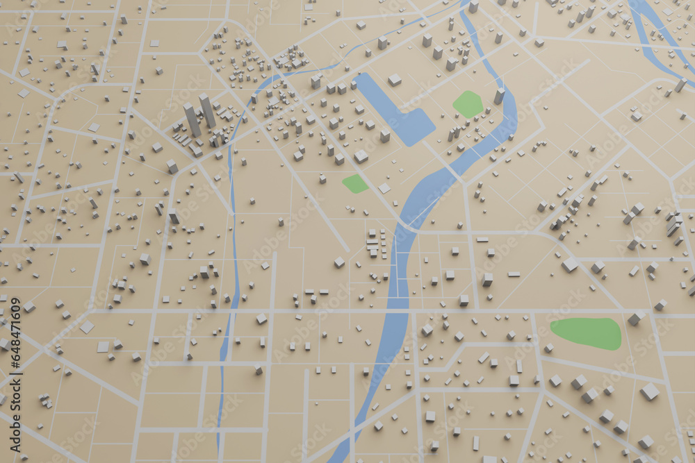 3D rendering city map illustration of a city map created using 3D ...