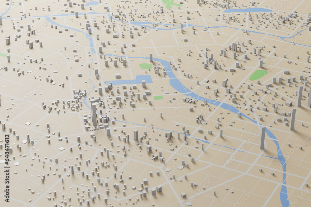 3D rendering city map illustration of a city map created using 3D ...