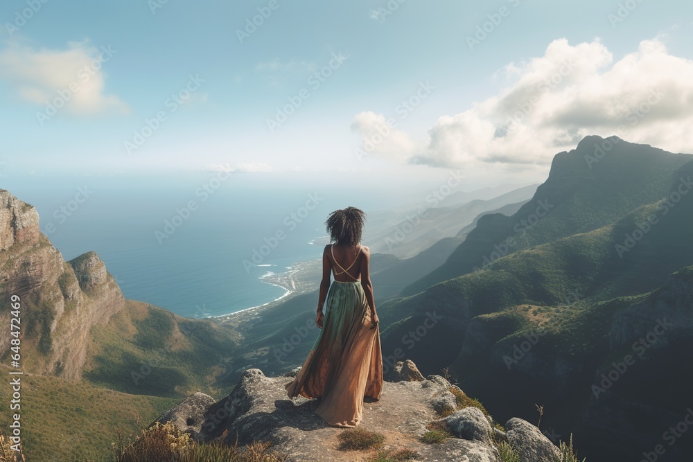 irl on mountain peak with looking at beautiful mountain, adventurous ...