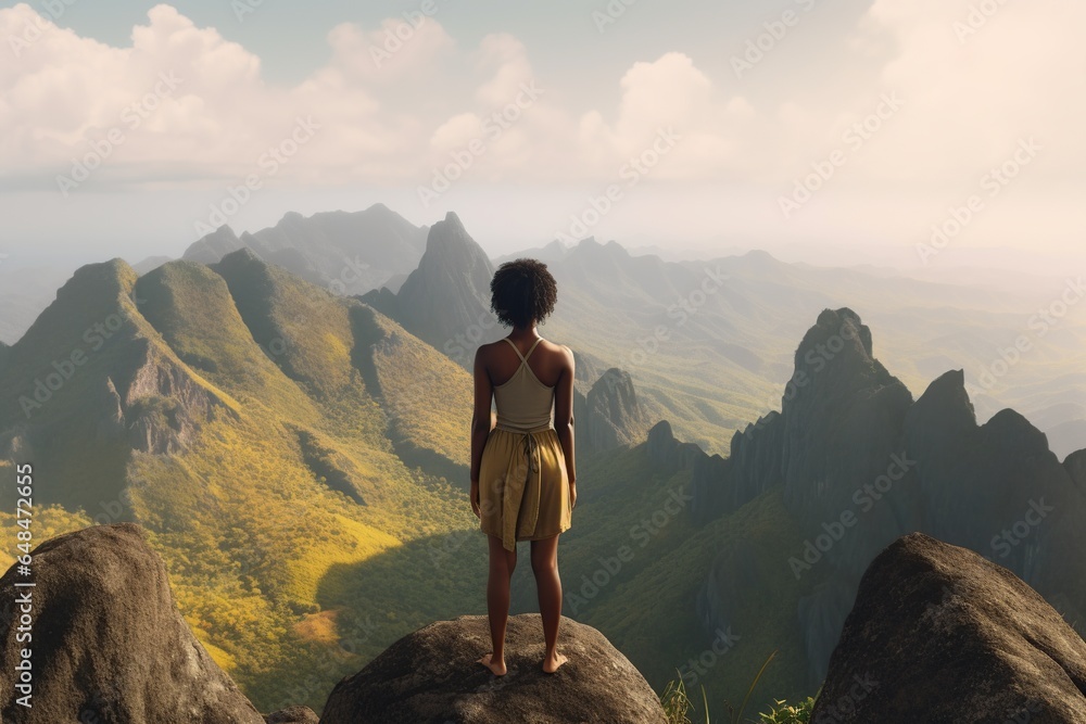 irl on mountain peak with looking at beautiful mountain, adventurous ...