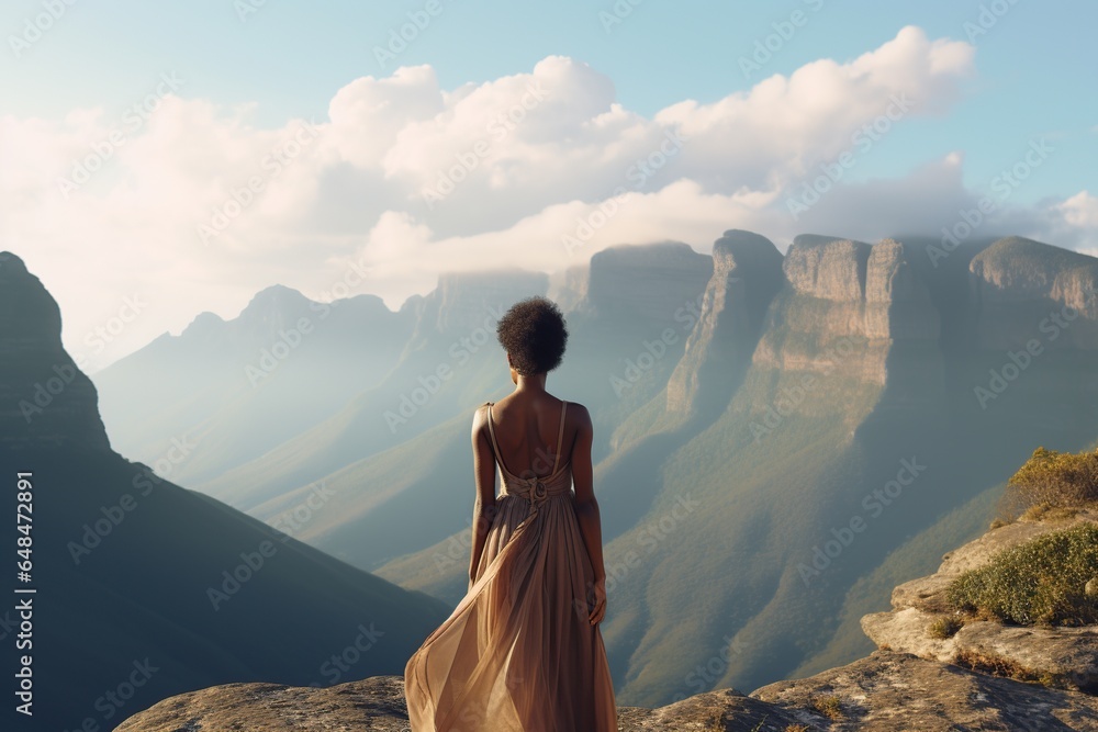 irl on mountain peak with looking at beautiful mountain, adventurous ...