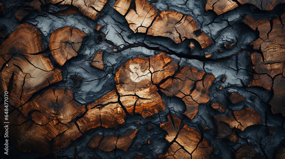 Charred wood bark dark texture. Detailed macro close-up view of tree ...