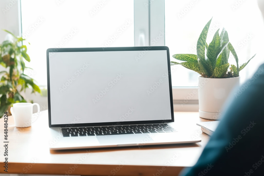 mockup image blank screen computer with blank white background for ...