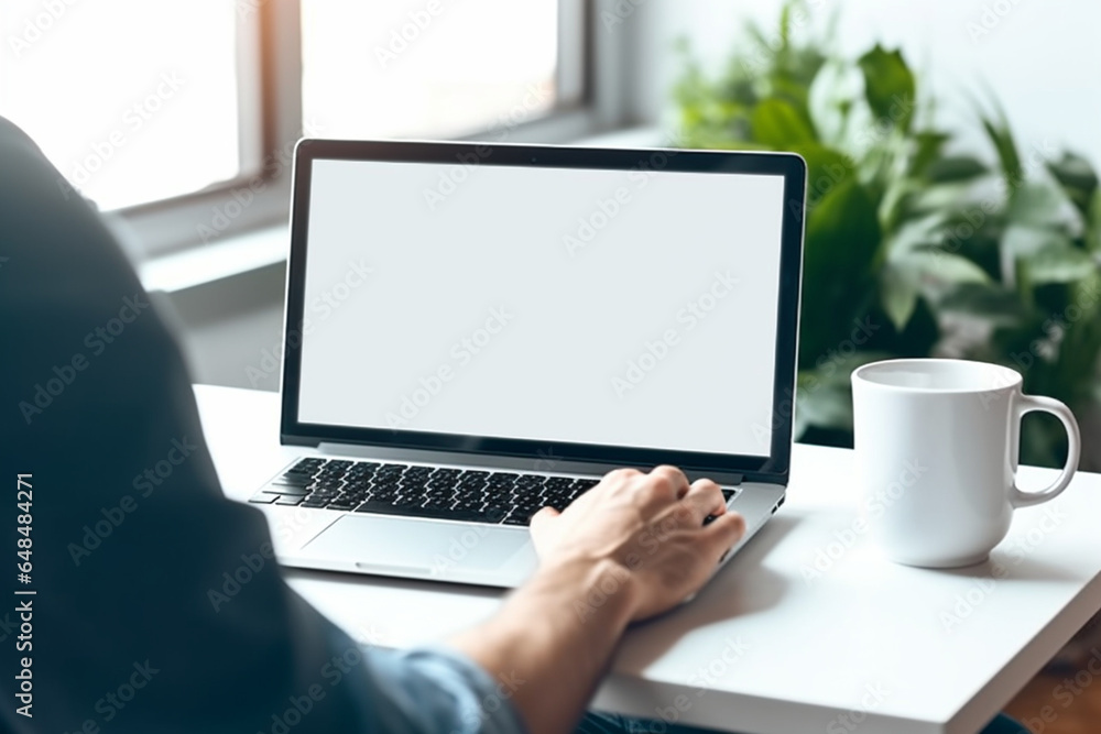 mockup image blank screen computer with blank white background for ...