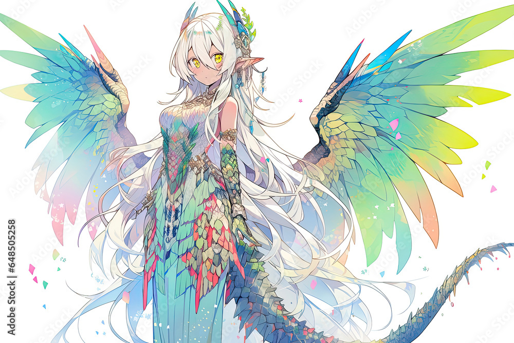 Mythical Creature Anime Girl With Scales And Wings Stock Illustration ...