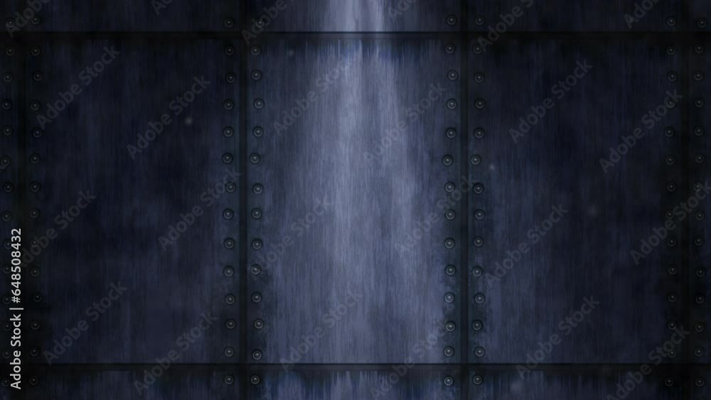 Panel dark blue wall looms with menacing, volumetric light and shadows ...