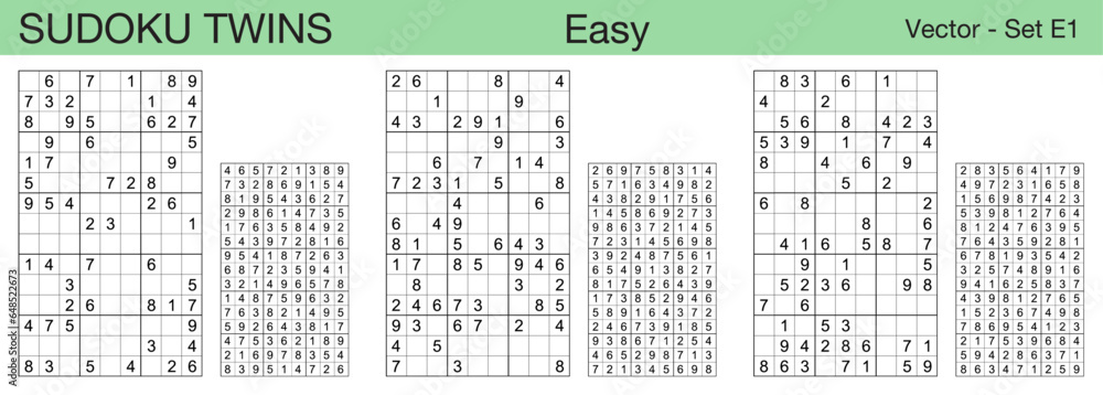 A set of 3 easy scalable sudoku twins puzzles suitable for kids, adults ...