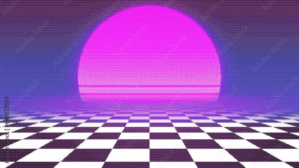 Retro animated background with black and white checkered floor ...