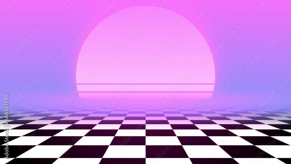 Retro animated background with black and white checkered floor ...