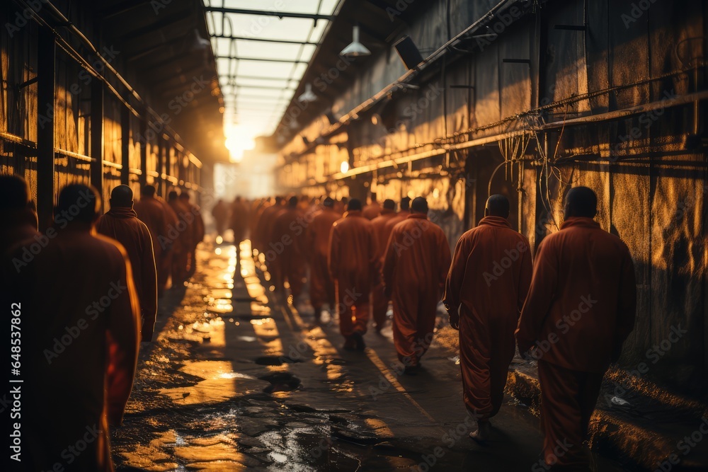 Jailed criminals go for a walk, convicts prisoners Stock Photo | Adobe ...