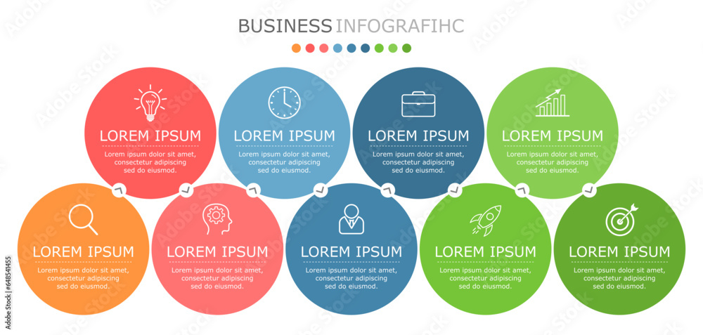 Business infographic Vector with 9 steps. Used for information,data ...