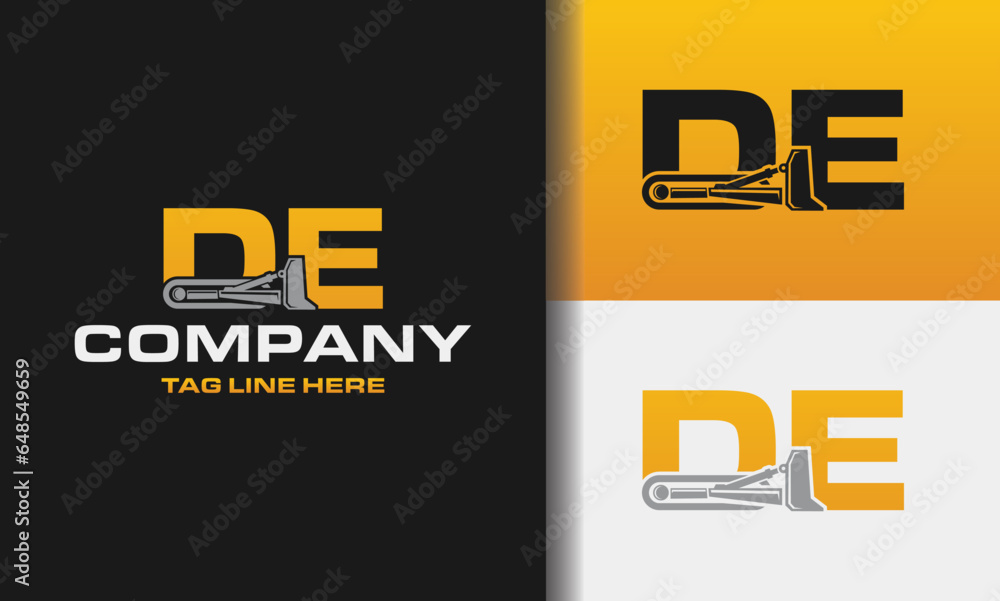 Letter DE bulldozer heavy equipment logo vector. Loader logo vector for ...