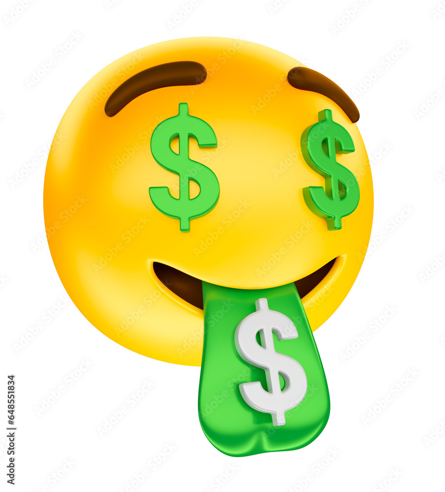 Emoji with money on transparent background in 3D rendering Stock ...