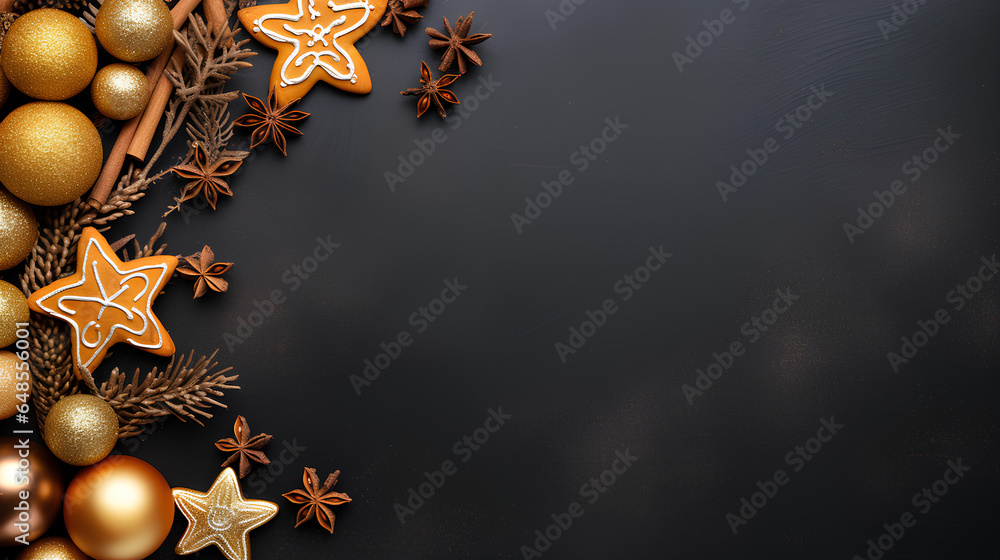 A Christmas-themed dark background border featuring rich golden-brown ...