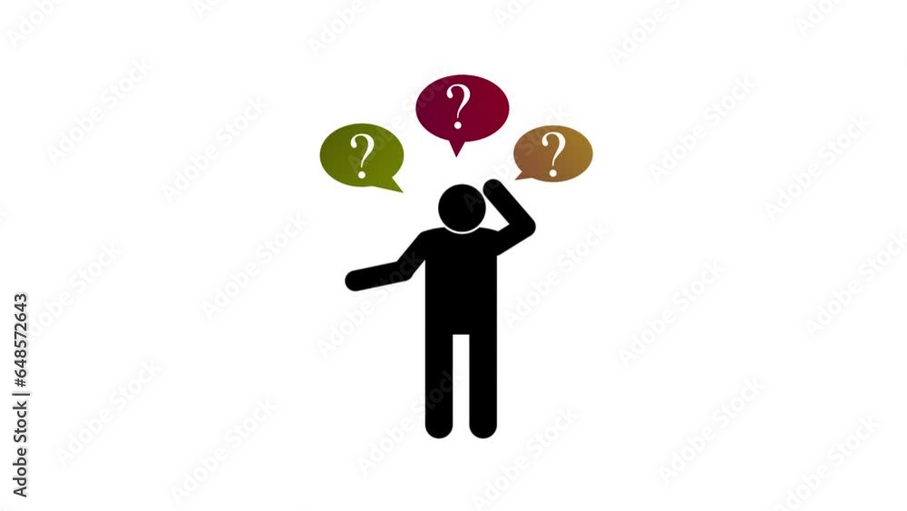 pictogram of a man with question mark talk bubbles, this man character ...
