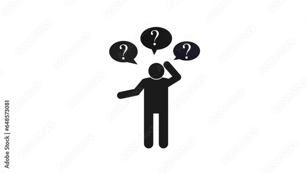 pictogram of a man with question mark talk bubbles, this man character ...