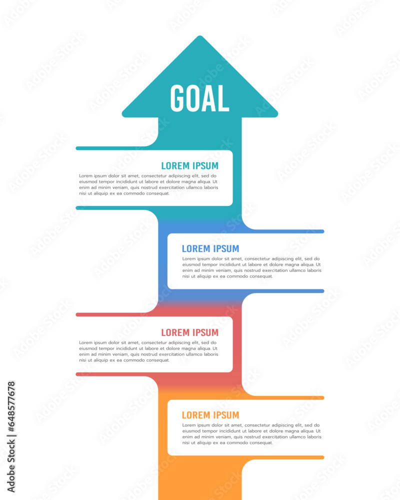 Infographic arrow pointing up contains 4 steps to the goal. Vector ...