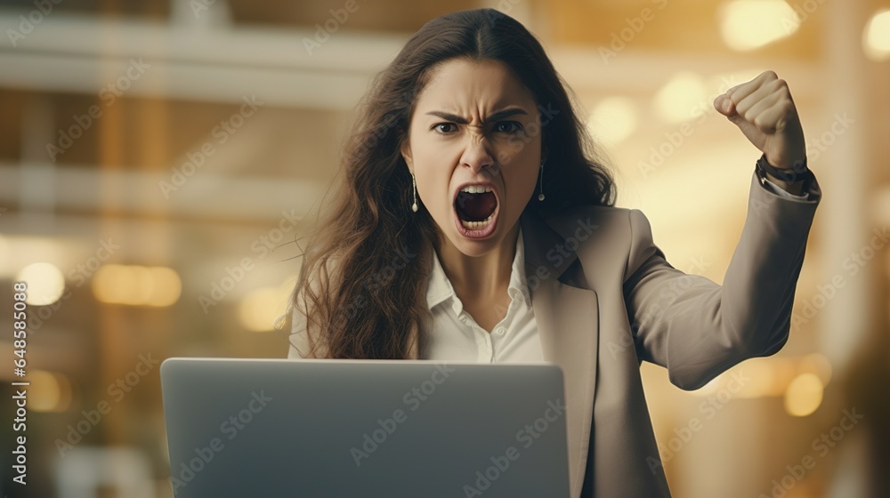 emotional achievement In the office, a woman is yelling. A young ...