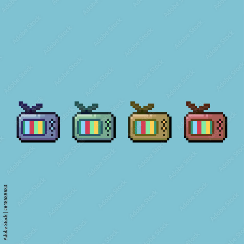Pixel art sets of television with variation color items asset. simple ...