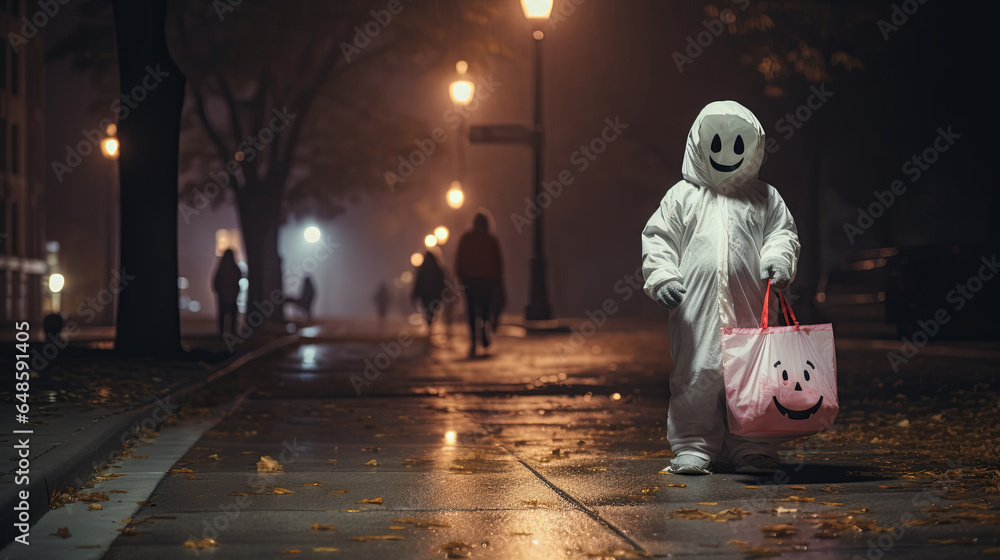 Professional photography of a cute kid with a costume of a Ghost in a ...