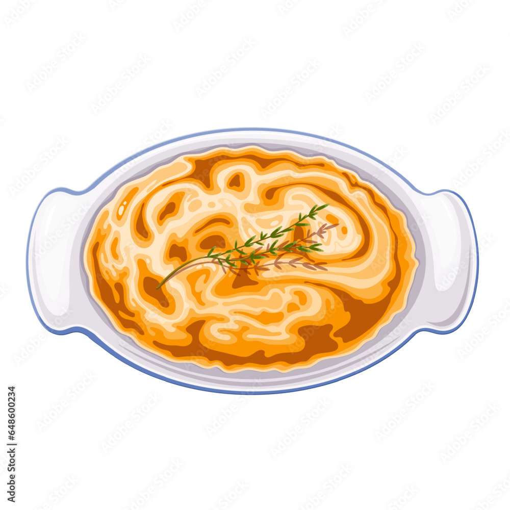 Shepherds Pie, top view vector illustration. Cartoon isolated ceramic ...