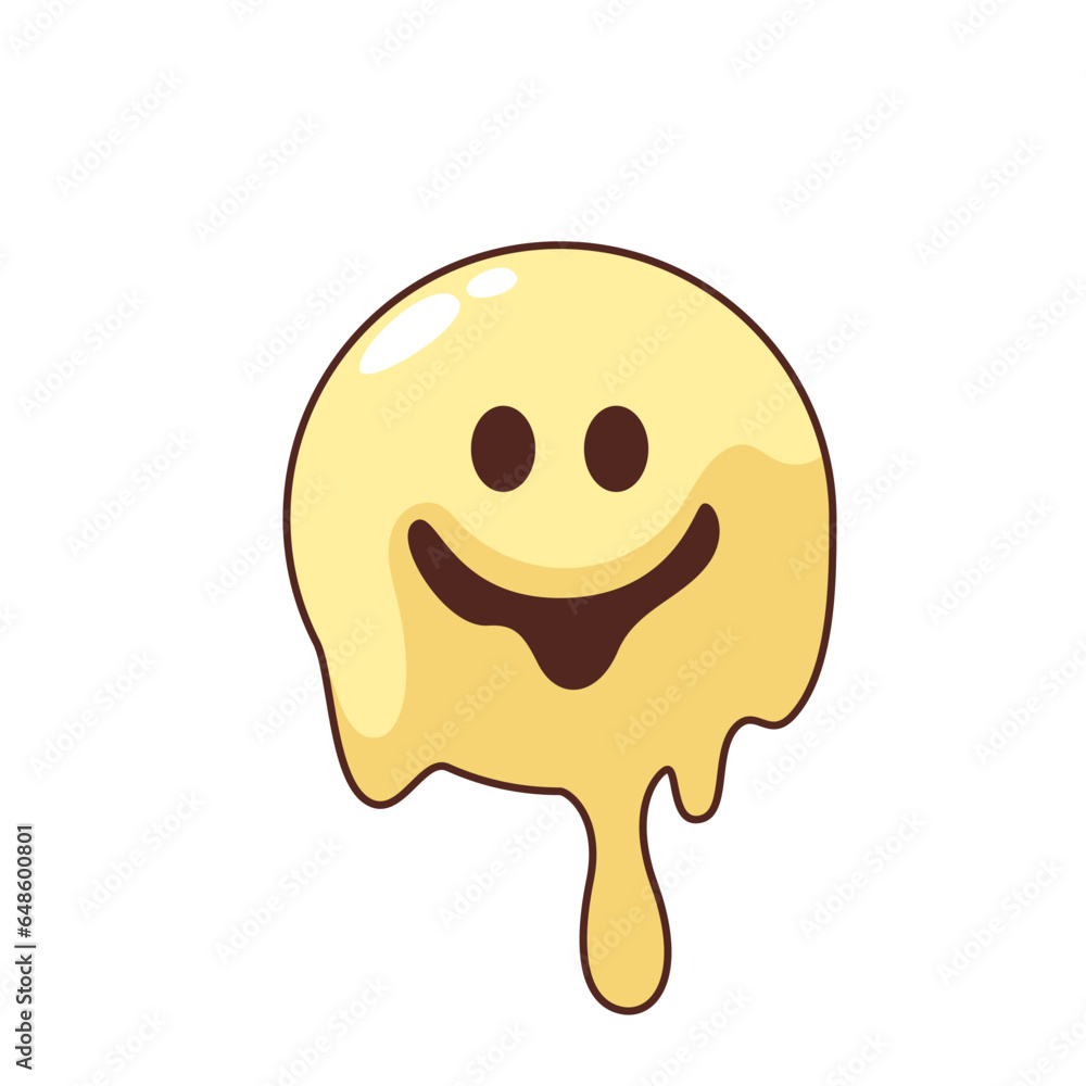 Groovy emoji melts vector illustration. Cartoon isolated sticker with ...